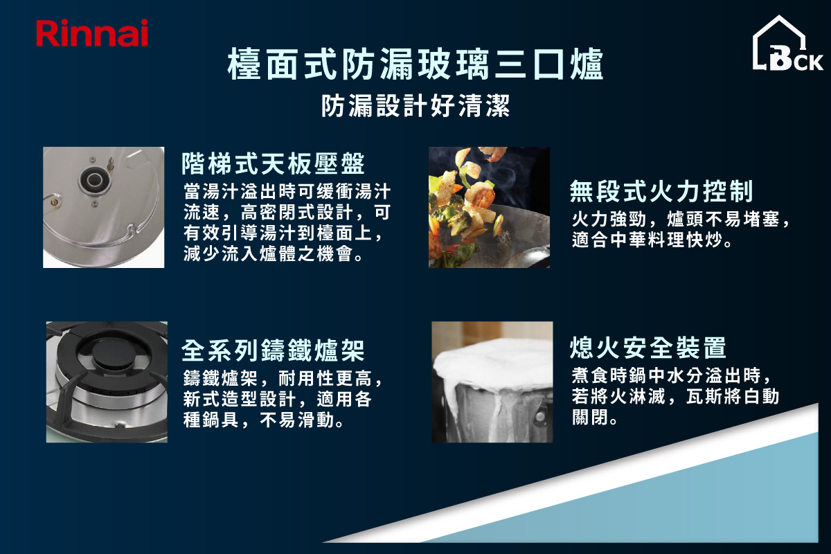 【詢問85折】林內 Rinnai RB302GH(BR)(WR) 檯面式防漏玻璃三口爐 RB-302GH(BR)(WR) - 省錢王 廚具淨水科技生活館