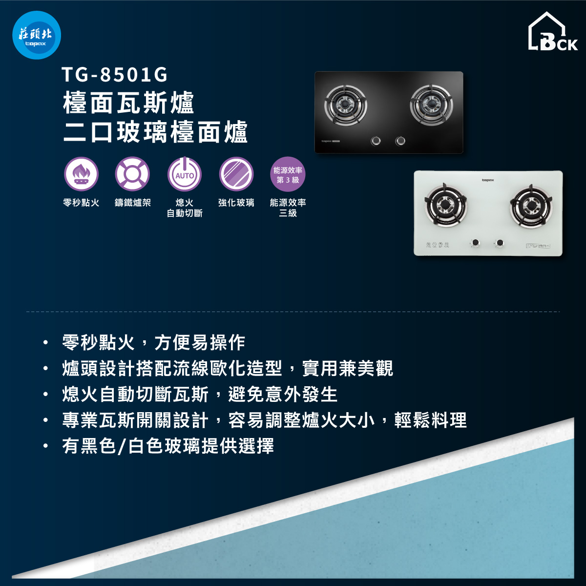 莊頭北 TG 8501G 二口玻璃檯面爐 TG-8501G - 省錢王 廚具淨水科技生活館