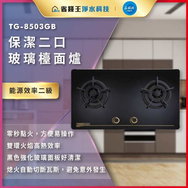 莊頭北 TG8503GB 保潔二口玻璃檯面爐 TG-8503GB - 省錢王 淨水廚具科技驗屋-歡迎比價不吃虧