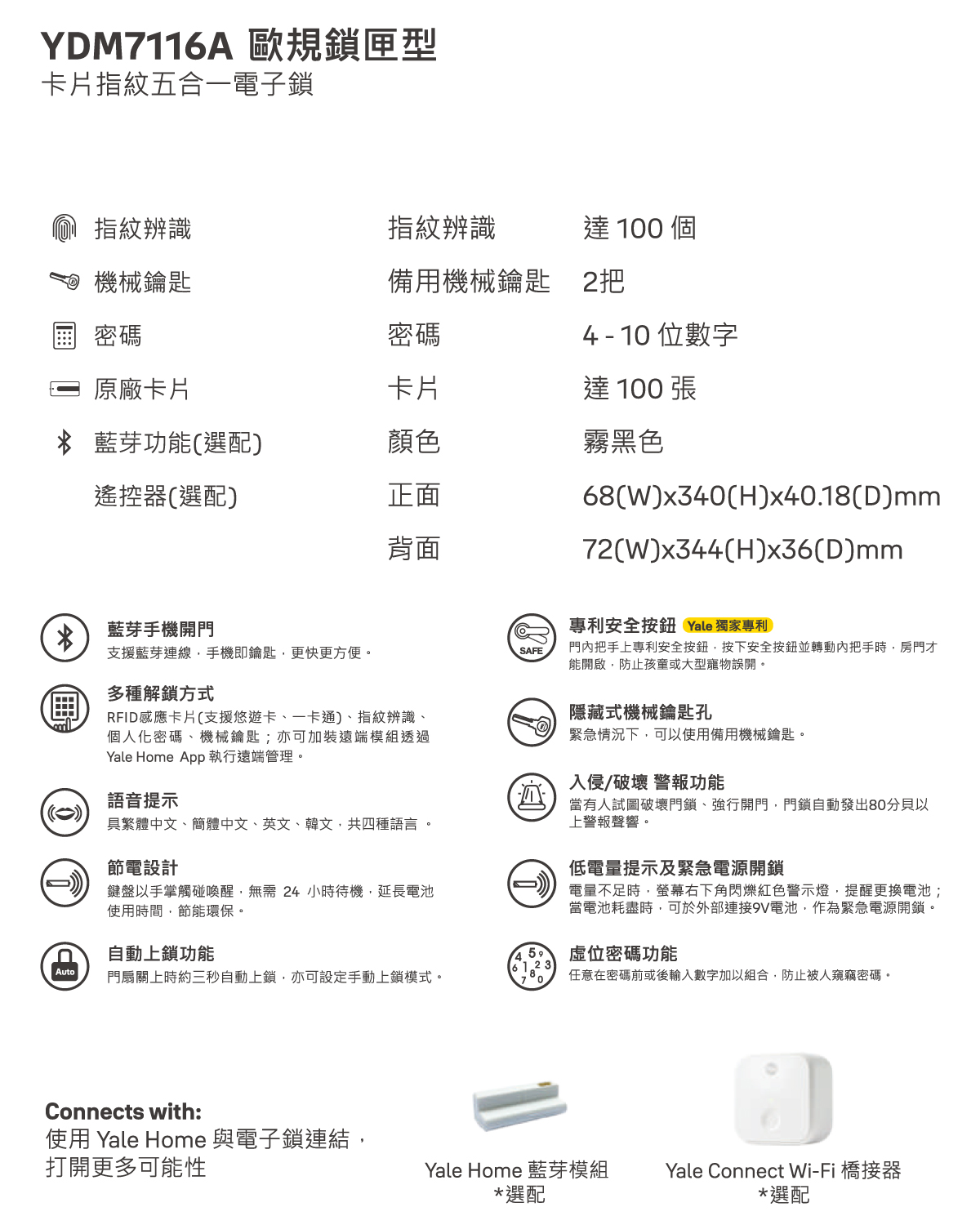 【詢問再打折-20年實體店面有保固】Yale 耶魯 YDM7116A YDM-7116A 7116A 卡片指紋四合一電子鎖 全台可安裝保固 ...